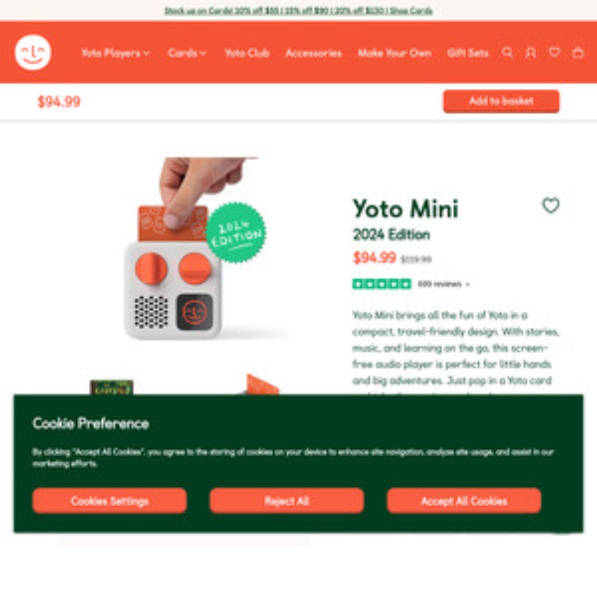 Yoto Mini $94.99 ($119.99) Yoto player 3rd gen ($119.99) @ Yoto ...