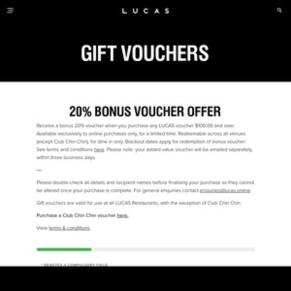 20% Bonus Value Voucher When Purchasing a LUCAS Restaurant Group ...
