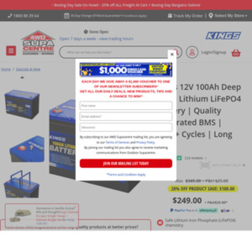 Kings 12V 100Ah Deep Cycle Lithium LiFePO4 Battery $249 + Delivery ($0 ...